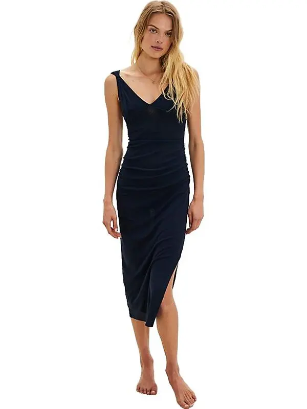 Free People Long Live Mesh Midi Slip - Navy