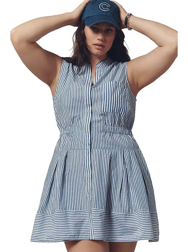 Maeve Sleeveless Fit & Flare Shirtdress - Blue & White Stripe