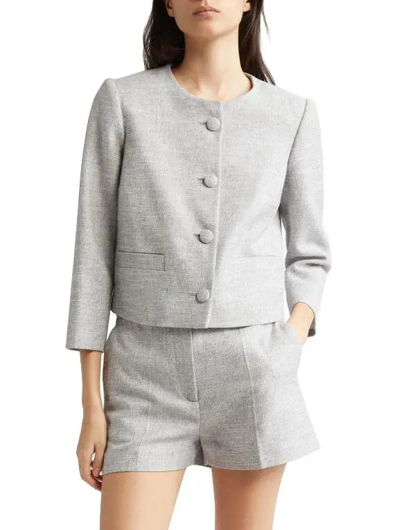 Eleventy Cotton Blend Tweed Crop Jacket - Light Melange Grey
