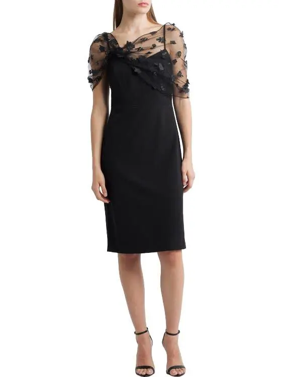 Eliza J Floral Appliqué Cocktail Dress - Black