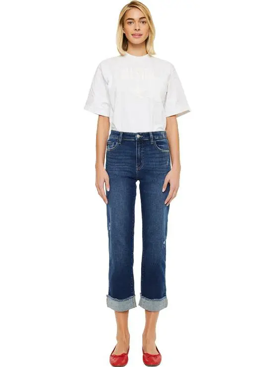 KANCAN Irma High Rise Cropped Straight Leg Jeans - Dark Wash
