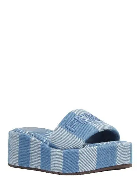 Fendi Flatform Platform Slide Sandal - F1std Bianco Blu Ceruleo