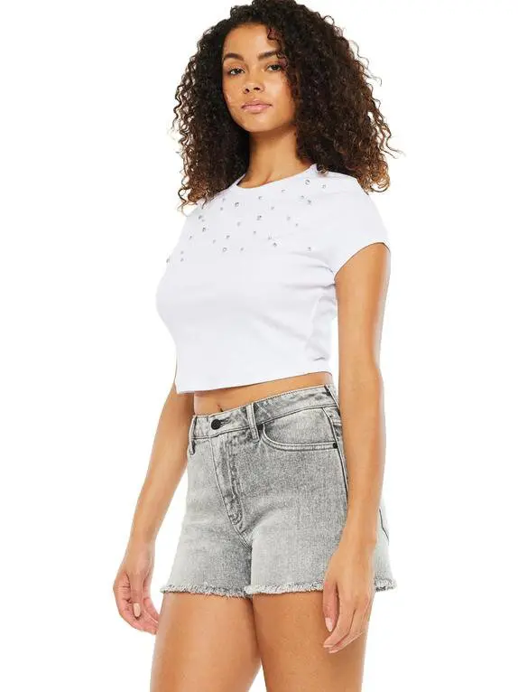 KANCAN Beah High Rise Denim Shorts - Light Gray