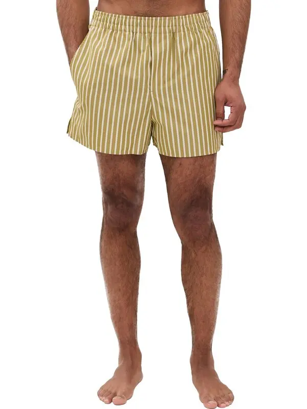 Ami Elasticated Striped Poplin Shorts - Lichen/white/curry