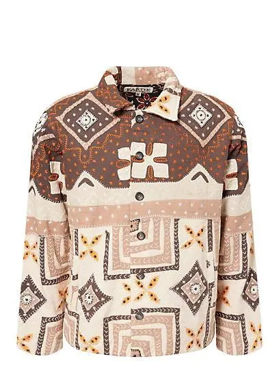 KARTIK RESEARCH Embroidered Cropped Cotton Jacket - Brown/rust/taupe