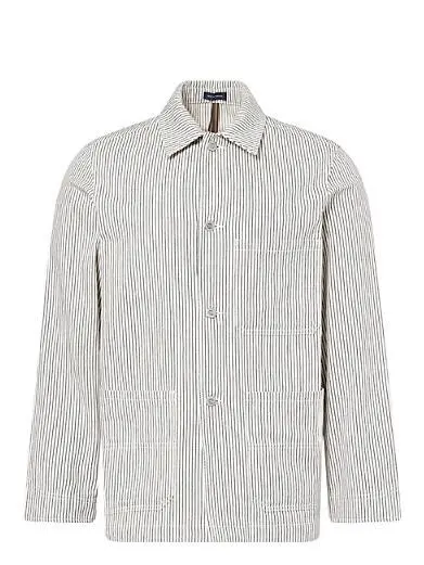 DRAKE'S Striped Patch-pocket Cotton Jacket - Ecru & Navy