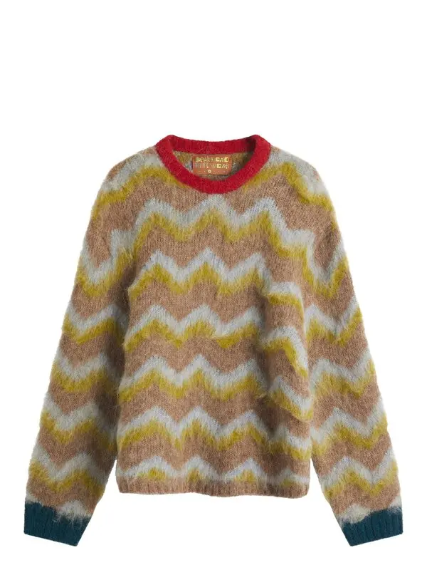 BRAIN DEAD Zig Zag Boxy Knit Jumper - Taupe Multi