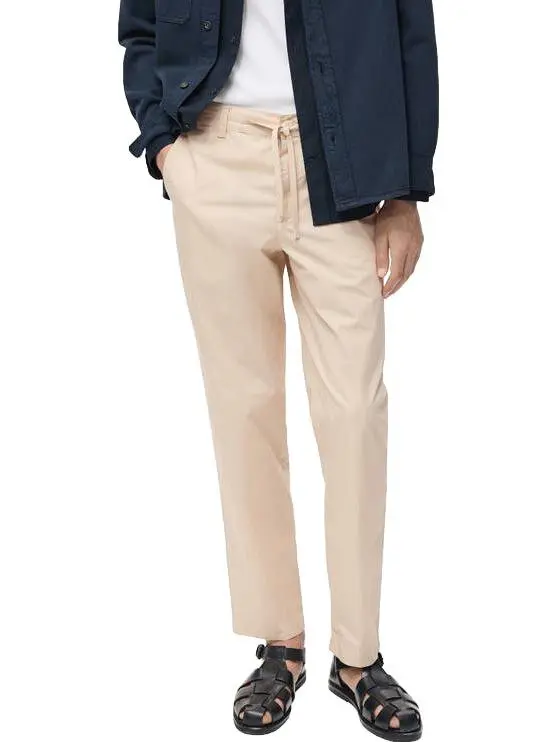 Mango Drawstring Straight Leg Poplin Pants - Ecru