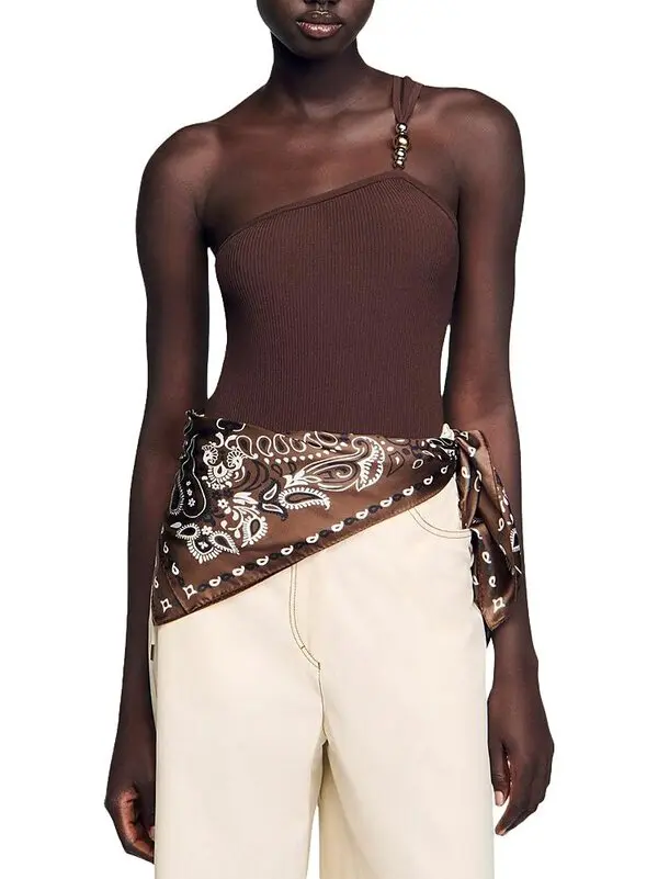 Sandro Angele Asymmetric Ribbed Leotard - Brown