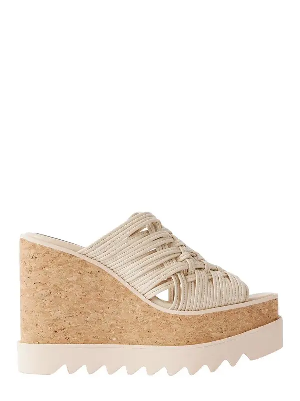 Stella McCartney Sneak-elyse Woven Wedge Mules - Ecru