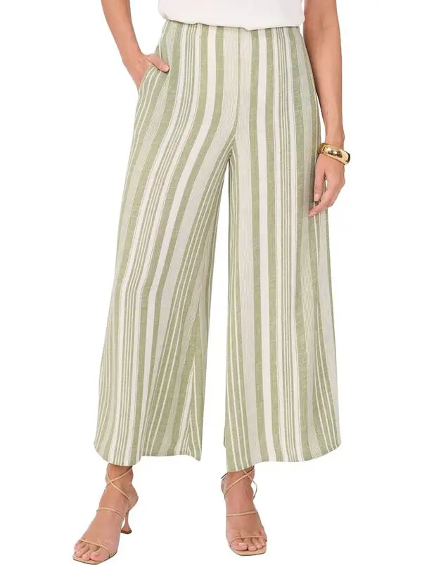 Vince Camuto Variegated Stripe Crop Wide Leg Pants - Eucalyptus