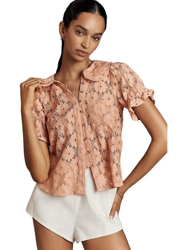 PILCRO The Keira Lace Blouse - Coral