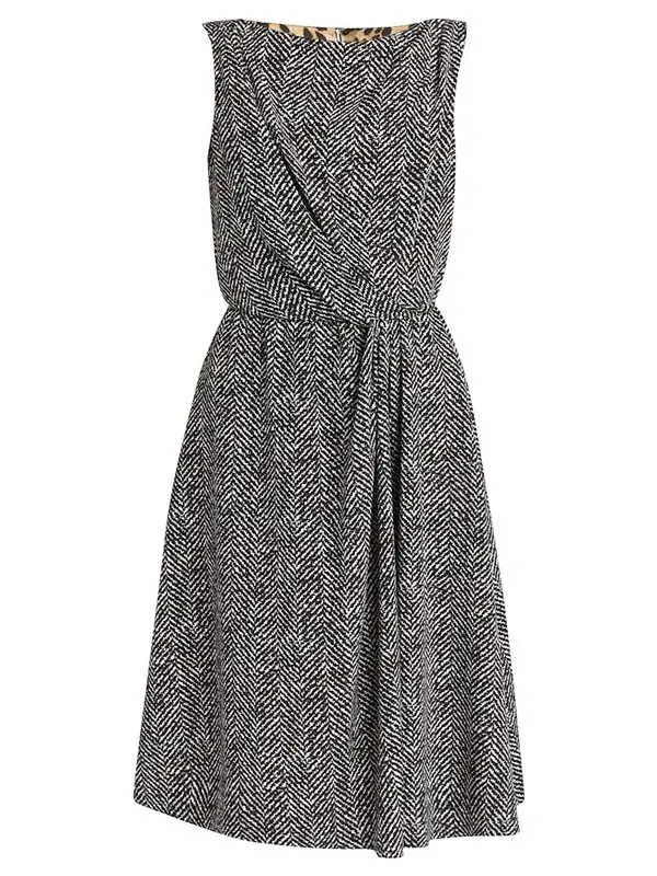 Dolce & Gabbana Draped Chevron Crepe Midi Dress - Whtblkprt