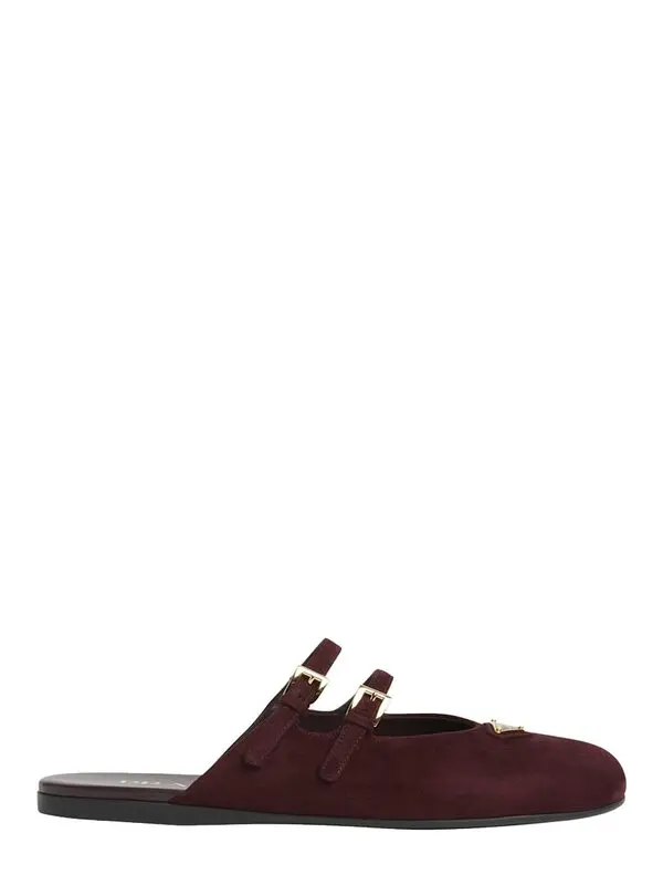 Prada Suede Mary Jane Ballerina Mules - Dkred