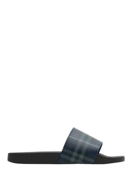 Burberry Check Slides - Storm Blue