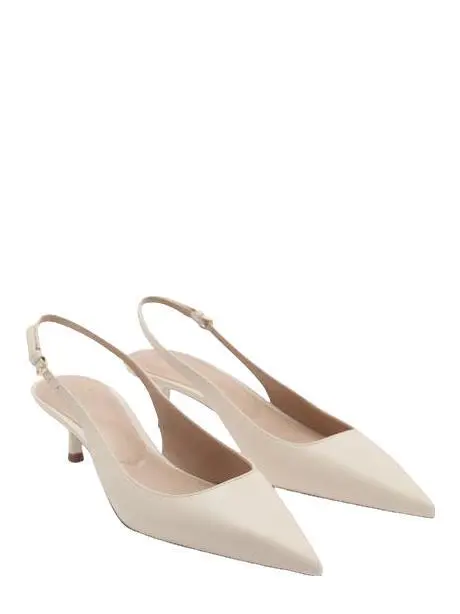 Mango Pointed Kitten Heel Slingback Pumps - Ecru