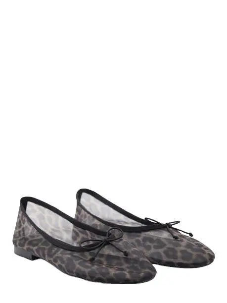 Mango Animal Print Mesh Ballerina Flat - Black