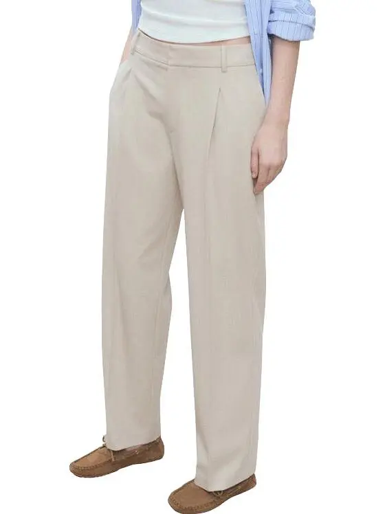 Mango Pleated Straight Leg Trousers - Beige