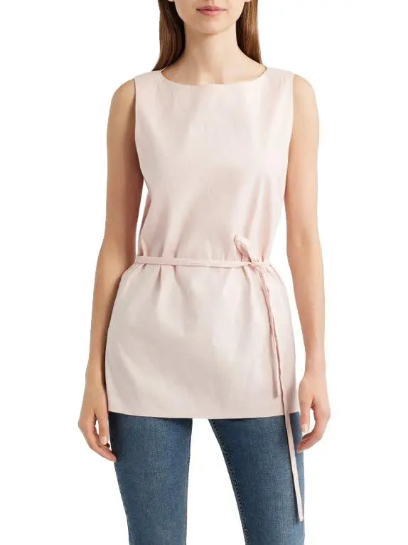 Rag & Bone Holland Linen Blend Tunic Top With Tie Waist - Rose