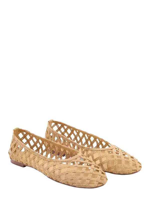 Mango Open Weave Ballerina Flat - Medium Brown