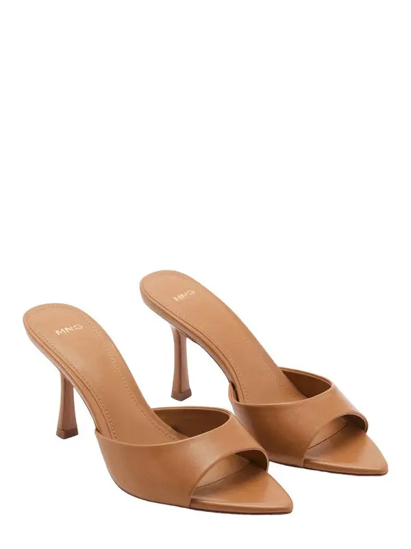 Mango Pointed Toe Stiletto Sandals - Medium Brown