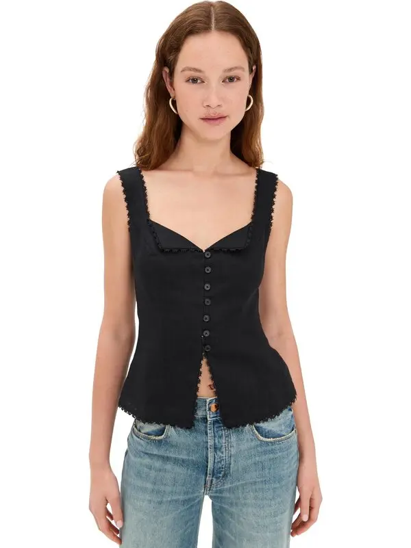 REFORMATION Viola Linen Top - Black