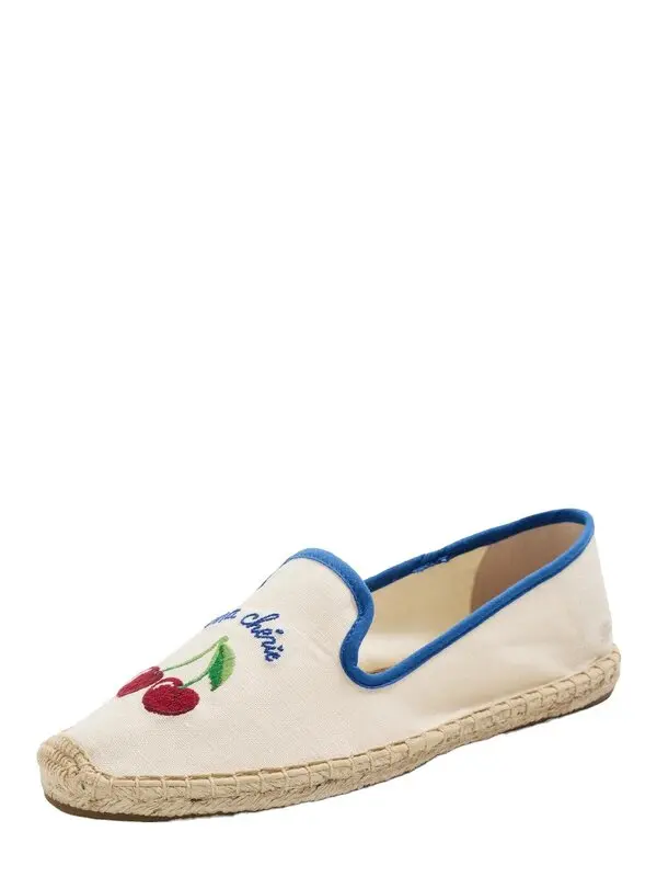Soludos Embroidery Smoking Slippers - Ivory/blue