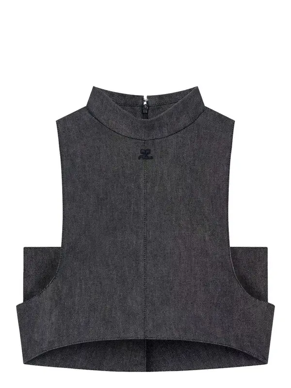 COURREGES Mock-neck Denim Top - Grey