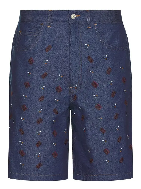 Marni Embellished Denim Shorts - Blue