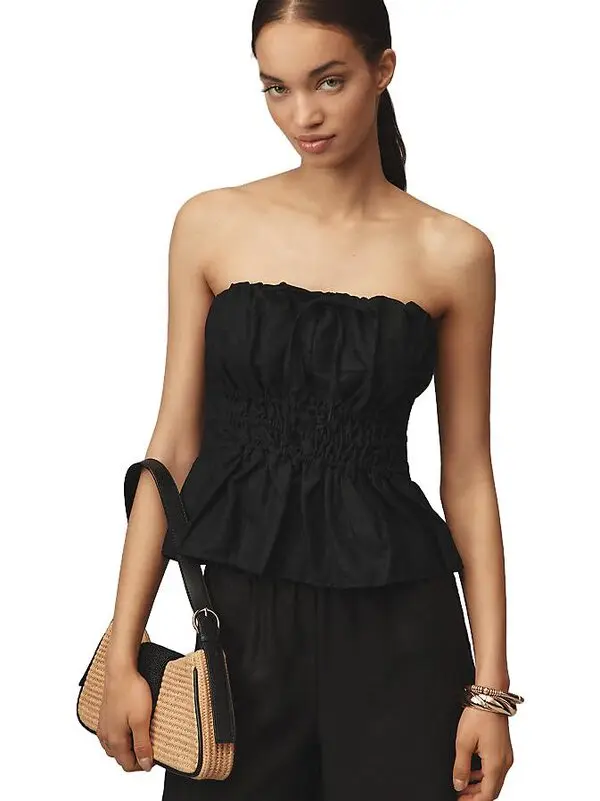 THE SOMERSET COLLECTION BY ANTHROPOLOGIE The Somerset Strapless Blouse - Black Onyx