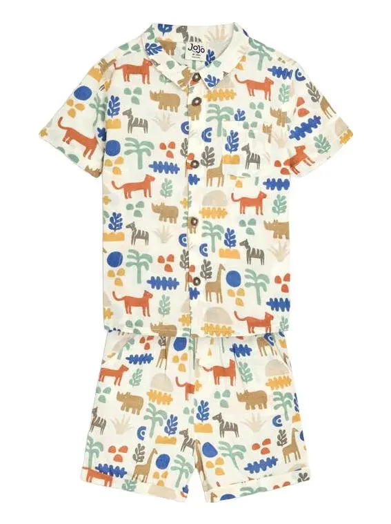 JOJO MAMAN BEBE Safari Print Shirt & Shorts Set - Ecru