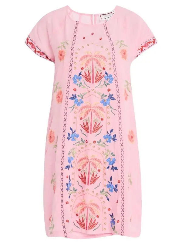 Johnny Was Floral Embroidered Mini Shift Dress - Taffy