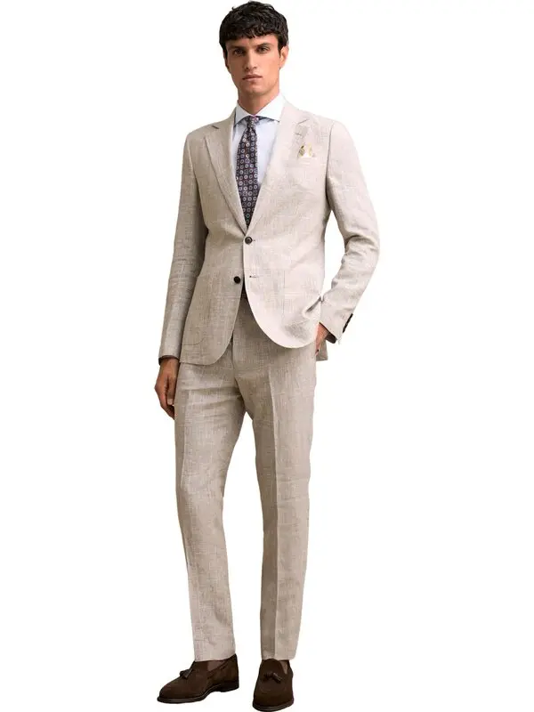 REISS Ashton Linen Check Slim-fit Trousers - Oatmeal