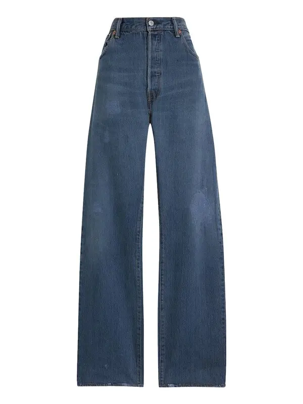 RE/DONE WITH LEVI'S Levi's Distressed High-rise Straight-leg Jeans - Dark Denim