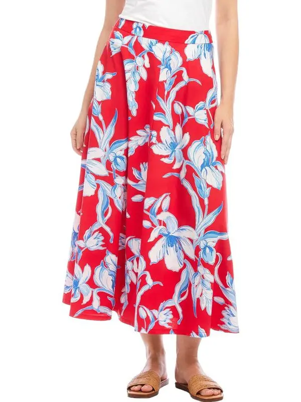 Karen Kane Floral Linen A-line Midi Skirt - Print