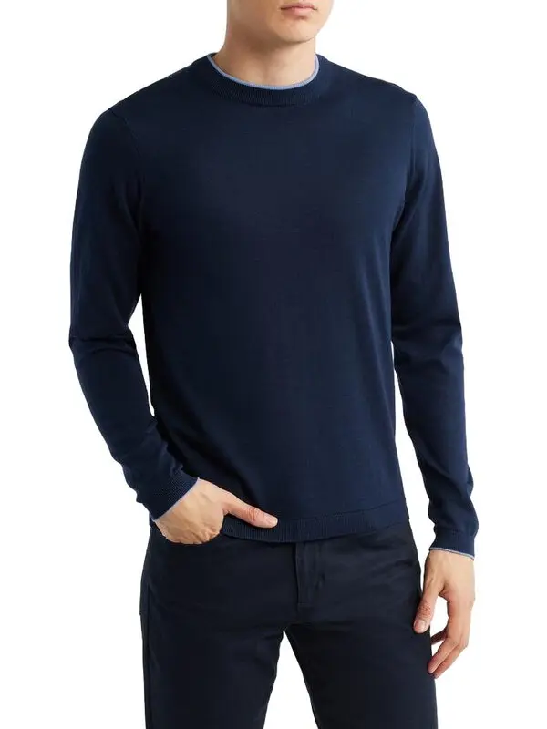 JACK VICTOR Drummond Tipped Combed Cotton Sweater - Midnight
