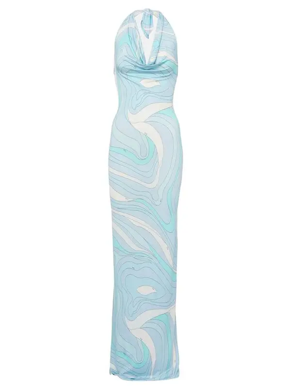 Emilio Pucci Marmo Halterneck Maxi Dress - Blue