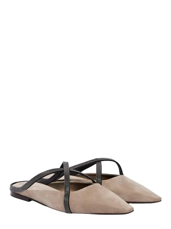 Brunello Cucinelli Monili Suede Mules - Beige