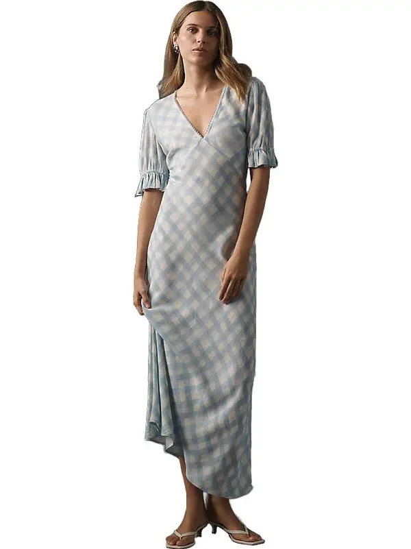 CONDITIONS APPLY Eniya Linen Blend V-neck Maxi Dress - Blue Pattern