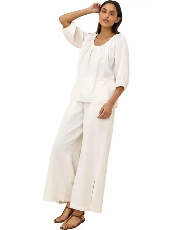PACT Organic Cotton Coastal Double Gauze Split Hem Pant - Sea Salt
