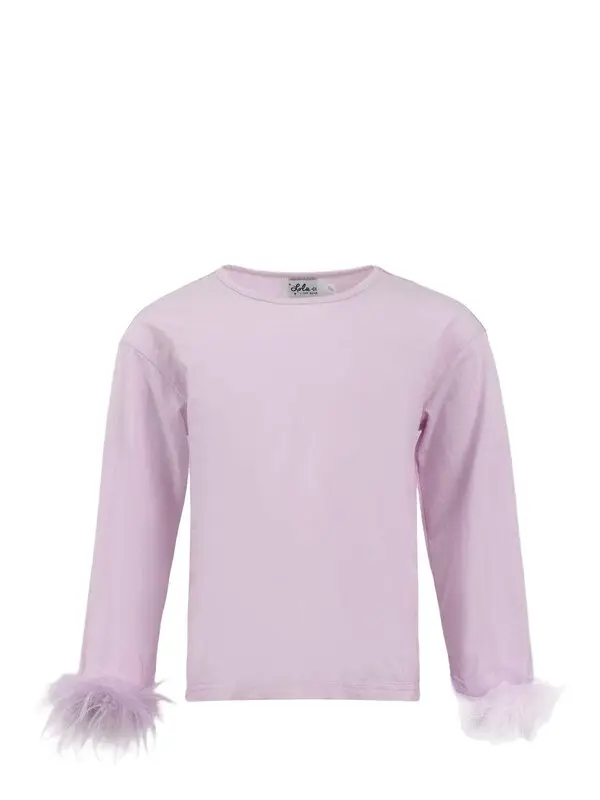 LOLA + THE BOYS Feather-trimmed Long Sleeve Top - Lavender