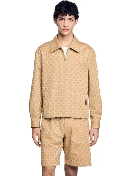 Sandro Square Cross Zip-up Jacket - Sand
