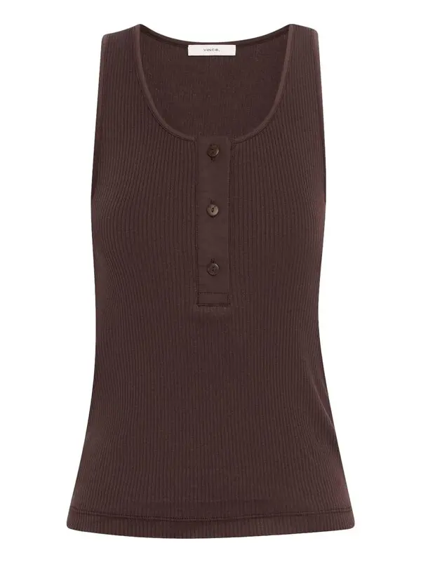 Vince Ribbed Henley Tank Top - Dk Coffee