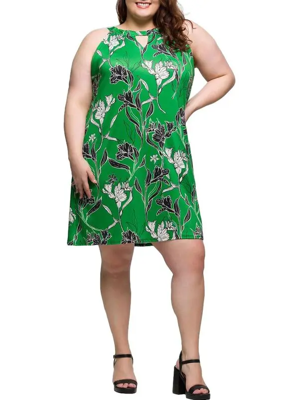 24SEVEN COMFORT APPAREL Print Sleeveless Dress - Green Multi