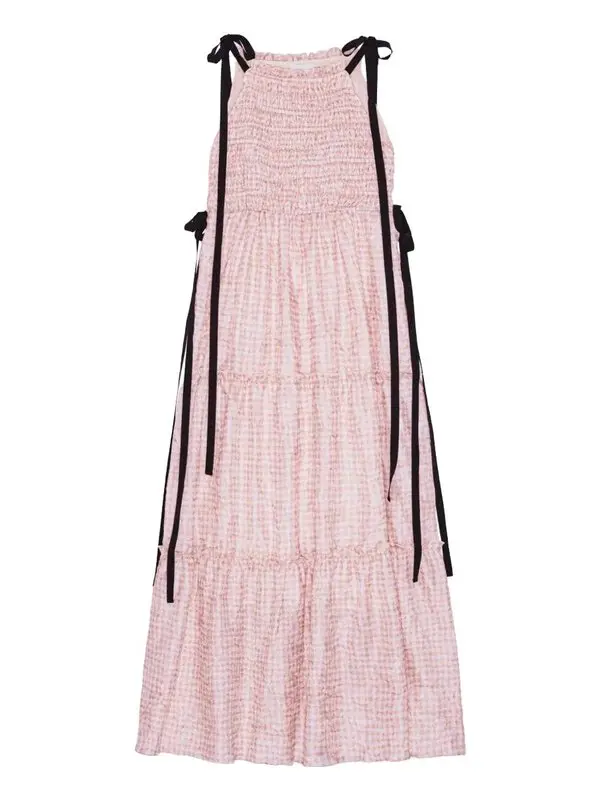 GANNI Shibori Pleat Maxi Smock Slip Dress - Bleached Mauve