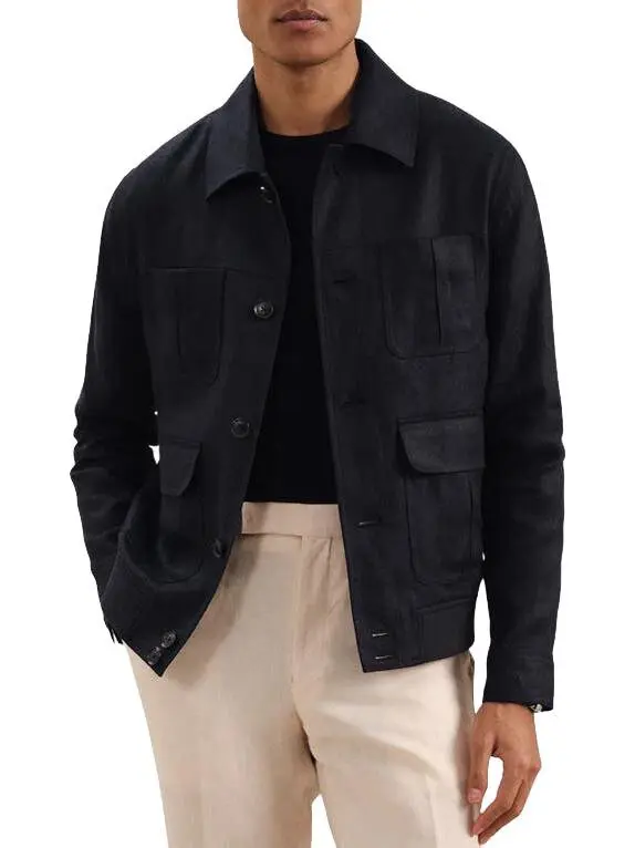 REISS Linen Jacket - Navy