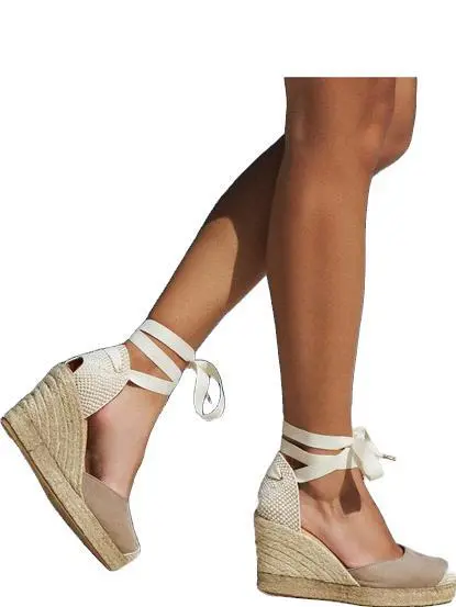 MENINA STEP Jimena Knitted Toe Wedge Espadrilles - Natural