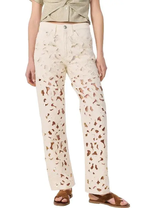 Rag & Bone Logan Floral Cutout Wide-leg Jeans - Ecru