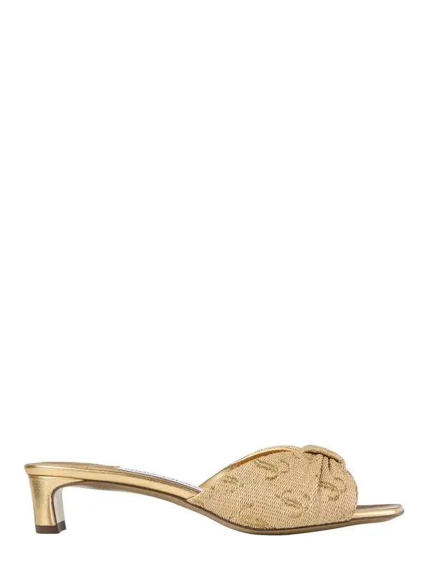 JIMMY CHOO Annika Monogrammed Heeled Mules - Gold