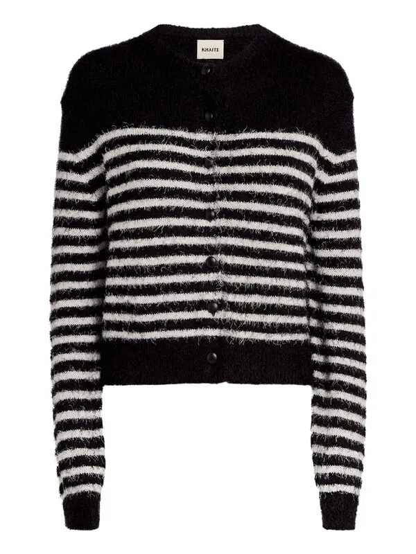 Khaite Silk-cashmere Stripe Cardigan - Black